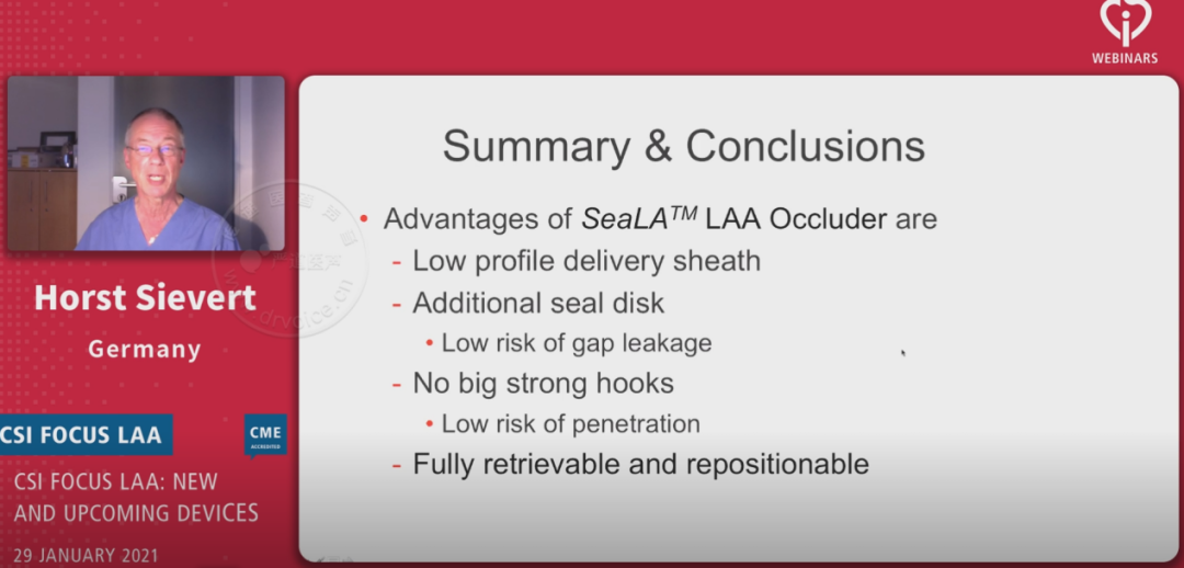 CSI Focus LAA | Horst Sievert：新型SeaLA®左心耳封堵器12个月临床效果良好 -- 严道医声网