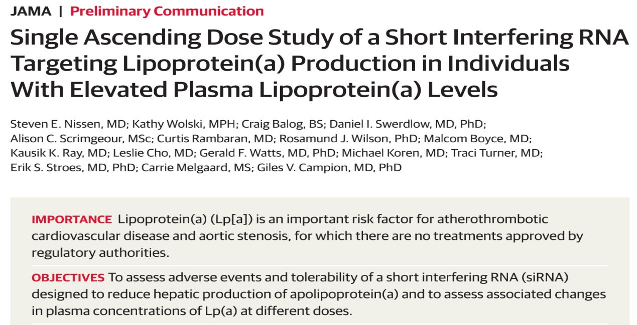 ACC2022解读｜李为民：siRNA疗法SLN360 1期临床结果积极——降低心血管疾病重要风险因子98% -- 严道医声网